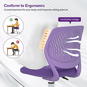Giantex Kids Desk Chair, Adjustable Children Study Chair, Swivel Chair Armless Mesh Task Student Chair, Child Desk Chair with Adjustable Height & Lumbar Support Computer Chair (Purple)