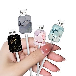 Cute Phone Charger Cable Protector for Samsung Android USB Charger Wave Edge,Colorful Marble Pattern 4 PCS USB Cable Protectors,Phone Cord Protector for Women Girls,USB Charger Saver