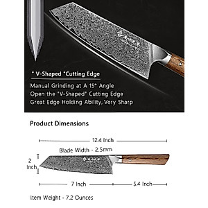 Damascus Santoku Knife 7 Inch Light Weight Professional Damascus Super Steel VG10 Damascus Chef Knife Comfortable Ergonomic Wood Grain Handle Very Sharp Kitchen Knives Luxury Gift Box