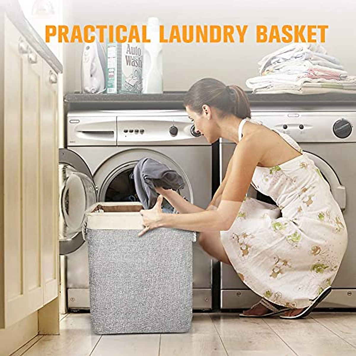 Laundry Basket of the Collapsible Linen,Laundry Hamper with Rope Handles Built-in Lining with Foldable Brackets Laundry Storage Baskets for Bathroom,Toys and Clothing Organization