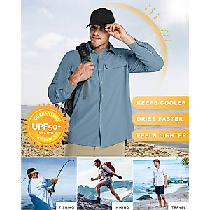 33,000ft Men's Long Sleeve Sun Protection Shirt UPF 50+ UV Quick Dry Cooling Fishing Shirts for Travel Safari Camping Hiking Ocean Blue
