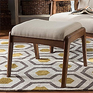 Baxton Studio Roxy Upholstered Ottoman in Light Beige and Walnut