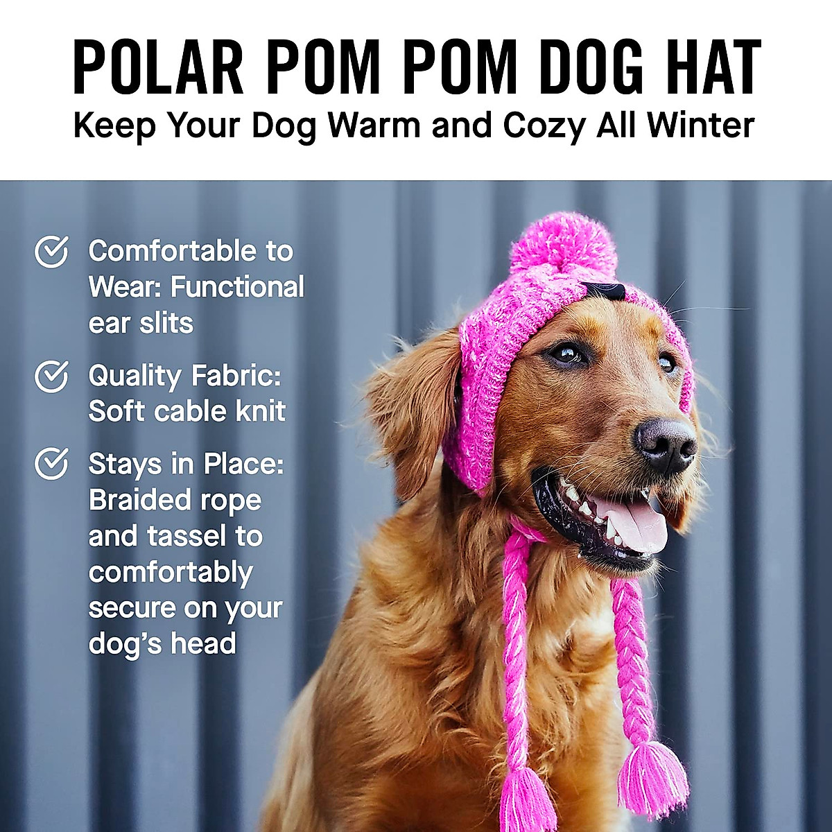 Canada Pooch Pom Pom Winter Dog Protection Hat - Knitted Warm Dog Beanie | Cozy Dog Cap with Tassel, Keeps Dogs Comfy on Cold Days, Breathable Ear Slits, Great for Dogs Pink/S