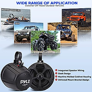 Pyle Waterproof Off-Road Speakers with Amplifier - 5.25 Inch 1000W 2-Channel Outdoor Marine Waketower, Full Range for ATV UTV Quad Jeep Boat - Pyle PLUTV52CH