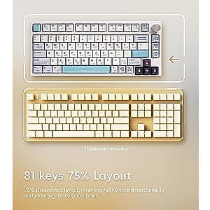 GK GAMAKAY TK75 75% Mute Mechanical Keyboard with Knob Control, Hot Swap RGB Bluetooth 5.0/2.4GHz Wireless/USB-C Wired PBT Cherry Profile Keycaps Silent Gaming Keyboard (GamaKay Pegasus Switch)