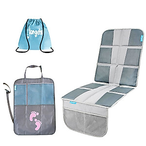 Glangels Child Car Seat Protector- Enhanced Padded Booster Seat Cover for Vehicles-Waterproof Seat Protectant for Baby or Toddler-Extra Large Storage Pocket-Prevents Dirt and Damage (Grey)