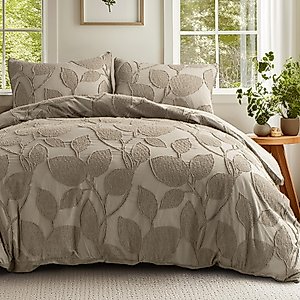 DELIGHT HOME Soft Duvet Cover King Size, 3 Pieces Tufted Clipped Jacquard Duvet Covers Set, King Boho Duvet Cover, Bedding Duvet Cover with 2 Pillow Shams, Corner Ties and Button (King, Deep Khaki)