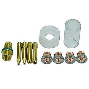 RIVERWELD Insulated Glass Cup (9/16" x 1-5/16") Wedge Collet Tungsten Apdapter Gas Saver (0.040" & Ø1.0mm) (1/16" & Ø1.6mm) (3/32" & Ø2.4mm) (1/8" & Ø3.2mm) Kit for WP 17 18 26 TIG Welding Torch 11pcs