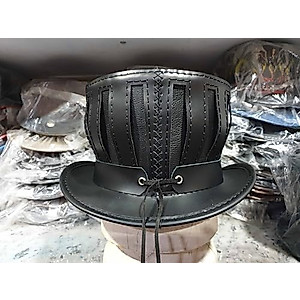 Steampunk Gothic Mad Hatter Leather Top Hat (Leather, XX-Large)