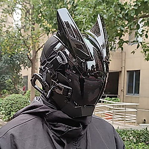 KYEDAY Punk Mask Cosplay for Men, Cosplay Samurai Horns Masks Black Mask Halloween Party Coolplay Gifts