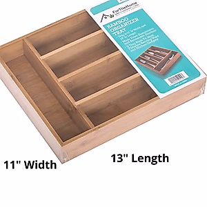 Westerly 4 Pack Bamboo Kitchen Cutlery Utensil Silverware Flatware Drawer Organizer Tray with 5 Compartment for the home