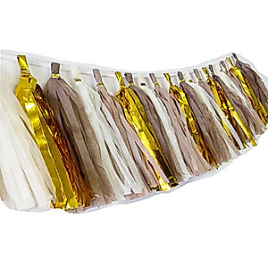 20pcs Paper Tassels Garland Banner Tissue Paper Tassel DIY Hanging Paper Decorations Party Tassel Garland Decor Baby Shower Nursey Wedding Festival Baby Shower Decoration(20, Ivory+Tan+Gold+Coffee)