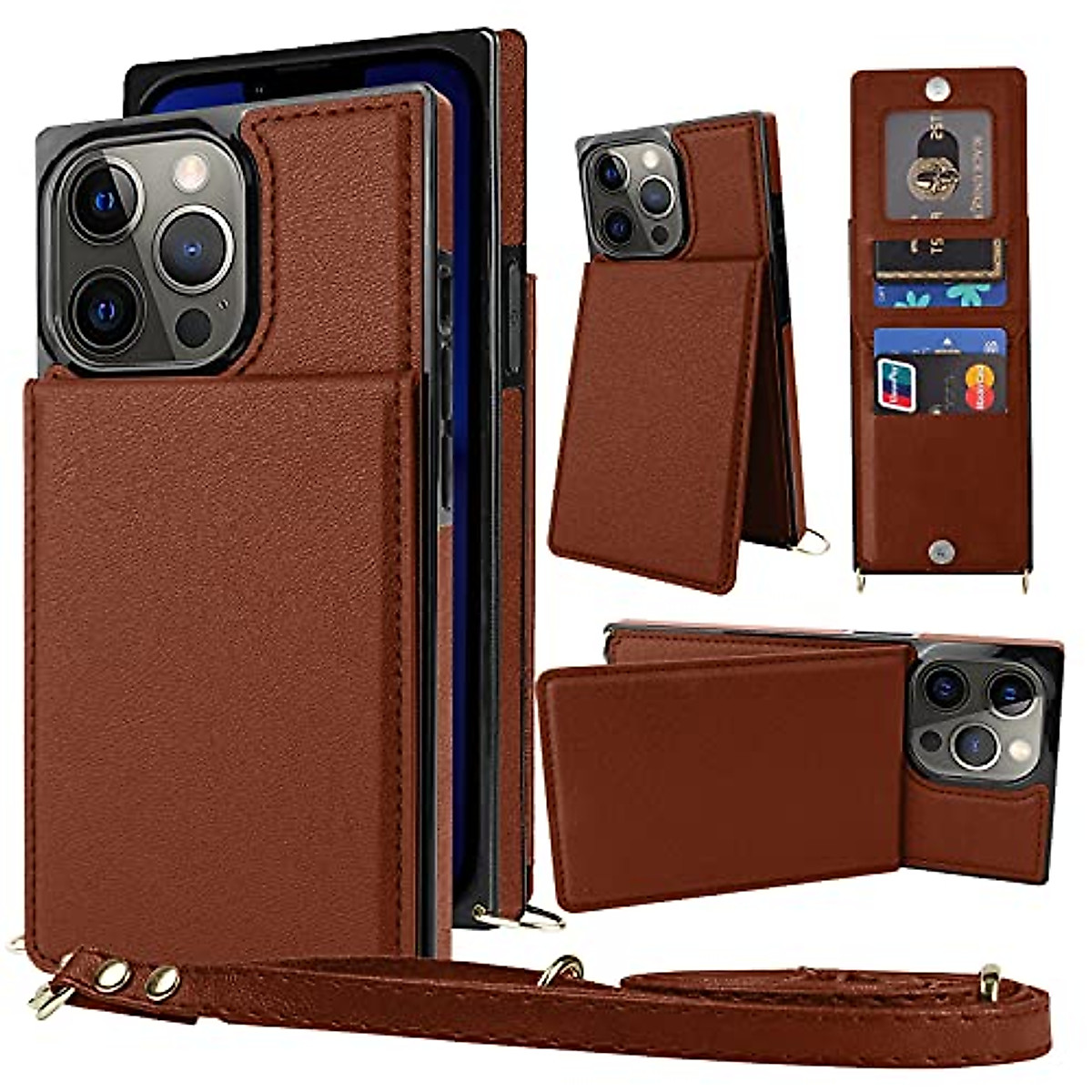 Compernee Compatible for iPhone 13 Pro Crossbody Wallet Case with Credit Card Holder, Detachable Cross-Body & Lanyard Strap, Kickstand Protective Shockproof Magnetic Leather Cover 2021 6.1" Brown