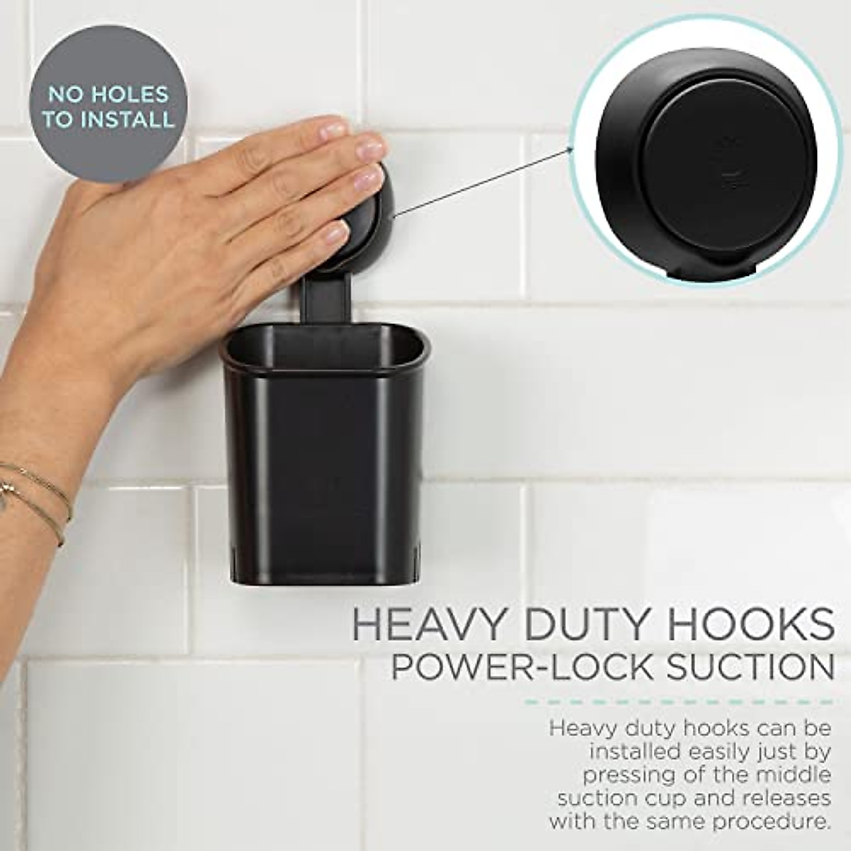 Bath Bliss Power Lock Gel-Suction Toothbrush Holder | Suction Mount | Bathroom Mirror or Wall Hang | No Tools Required | Toothpaste | Razor | Easy Release | Matte Black