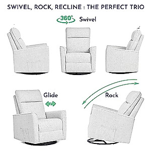 Evolur Aria Upholstered Plush Seating Swivel with Ottoman Greenguard Gold Certified Glider Chair for Modern Nursery, with Side Pockets, Tool-Free Assembly, Easy to Clean, Fog Grey