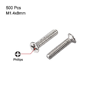 uxcell M1.4 x 8mm Phillips Screw Fastener Silver Tone for Laptop PC TV Fan Switch 500pcs