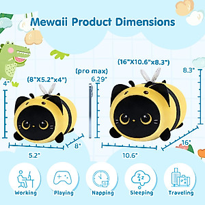 Mewaii Cute Black Cat Bee Plush Pillow, Kawaii Plushies Bee Stuffed Toy, Kitten Plushies with Honeybee Outfit Costume, Soft Squishy Christmas Bee Gift for Girls & Kids (8 Inch)