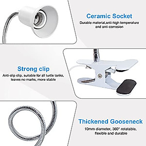 Turtle Heat Lamps,Small Heat Lamp for Turtle Tank,Turtle Light with 10mm Thick Gooseneck,360° Rotatable Heat Lamp with Clamp,Reptile Light for Bearded Dragon/Turtle/Lizard,1PC (No Bulb)