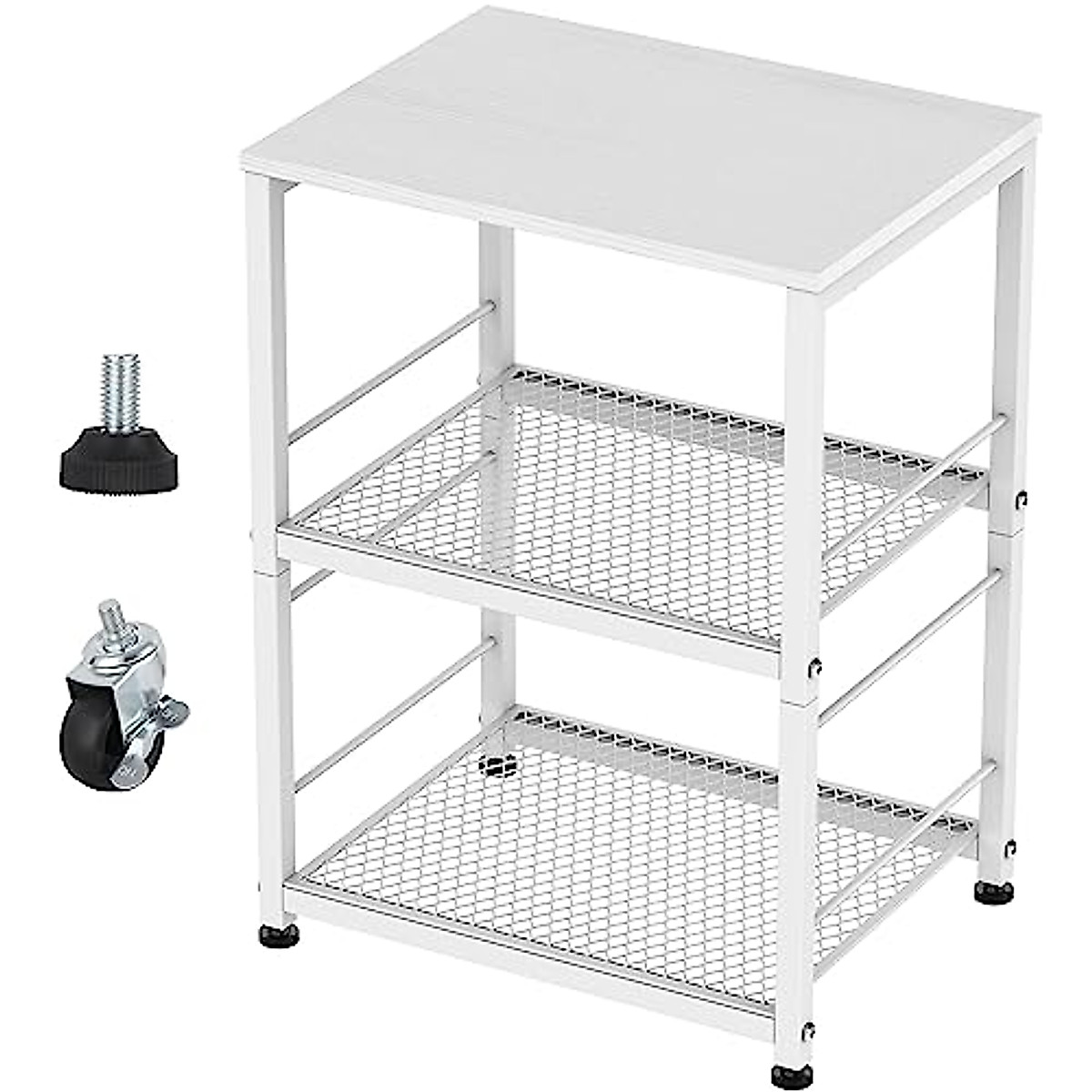White Side Table Living Room End Table Bedroom Small Nightstand Modern Bedside Table with Storage Shelf, Kitchen Rolling Cart 3 Tier Mobile Side Table with Storage Printer Stand Rack for Home Office