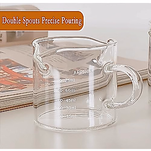 Double Spouts Measuring Coffee Milk Cup 75ML Espresso Shot Glass Espresso Accessories with Handle for Barista Coffee Espresso Making (1 Pack)
