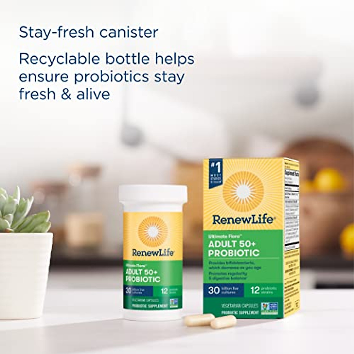 Renew Life Adult Probiotics 50+, 30 Billion CFU Guaranteed, Probiotic Supplement for Digestive & Immune Health, Shelf Stable, Gluten Free, Extra Care, For Men & Women, 60 Capsules