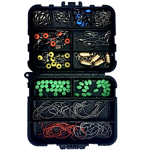 Portable 172Pcs 17 Types Fishing Accessories Jig Hooks Swivels Rings Tool Box