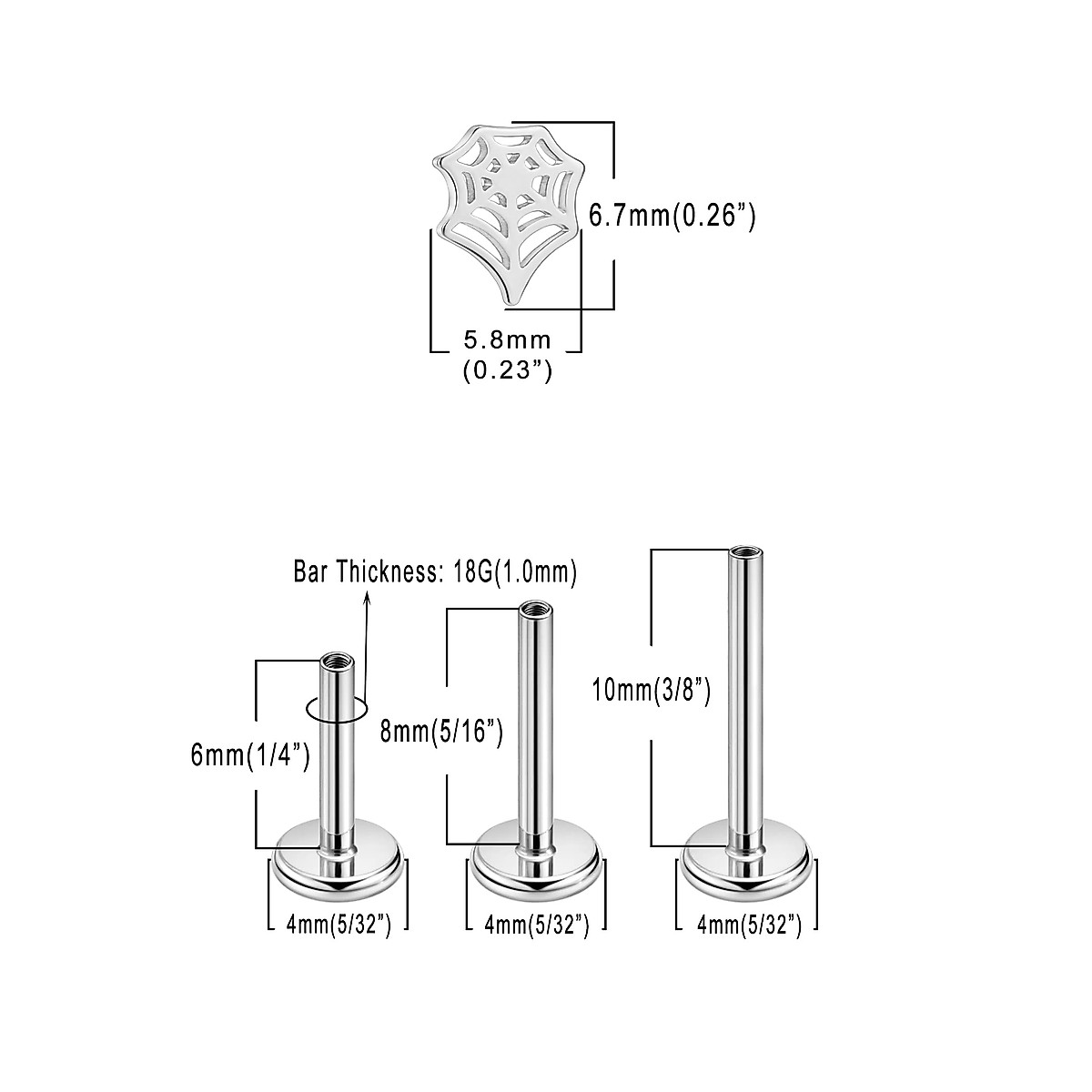 FANSING Halloween Nose Studs for Women Nostril Piercing Jewelry Silver Surgical Steel Tragus Helix Conch Cobweb Cartilage Earring with 18g 6mm 8mm 10mm Internally Threaded Posts