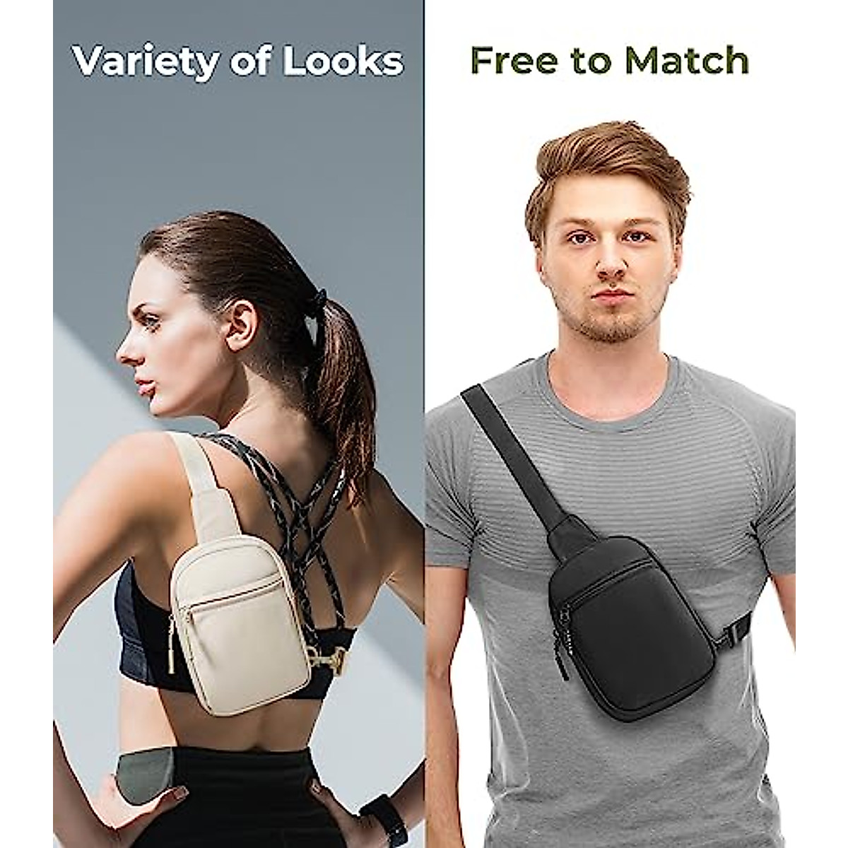 CHOLISS [Beige+Green] Small Sling Bag for Women and Men, Crossbody Bags Trendy with Extended Strap, Lightweight Chest Bag