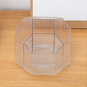 INSTOME Clear Pen Holder,360°Rotating Pen Holder for Desk Organizer,5 Compartments and Makeup Brush Holders,Multifunctional Office Supplies for Home,Teachers and School (clear)