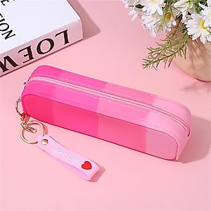 YYaaloa Pink Silicone Pencil Case,Colorful Waterproof Pencil Pouch Aesthetic Pencil Case Small Pencil Bag, Pencil Pouch for Women, Makeup Pouch