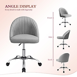JUMMICO Home Office Desk Chair Vanity Chair Twill Upholstered Adjustable Mid-Back Armless Swivel Task Chair Modern Fabric Office Chairs with Wheels for Bedroom, Living Room (Pale Gray)