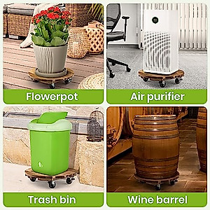 Velway 2Pack Plant Caddy Stand with Wheels: 12" Round Rolling Plant Stand with 360° Lockable Casters - Heavy-Duty 220lbs Acacia Wood Plant Dolly for Indoor Outdoor Patio Flower Pot