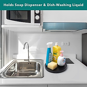 Besilord Turntable Vanity Tray 10 Inch Lazy Suan Bamboo Kitchen Sink Countertop Organizer Bathroom Tray for Counter Bamboo Organizer Black