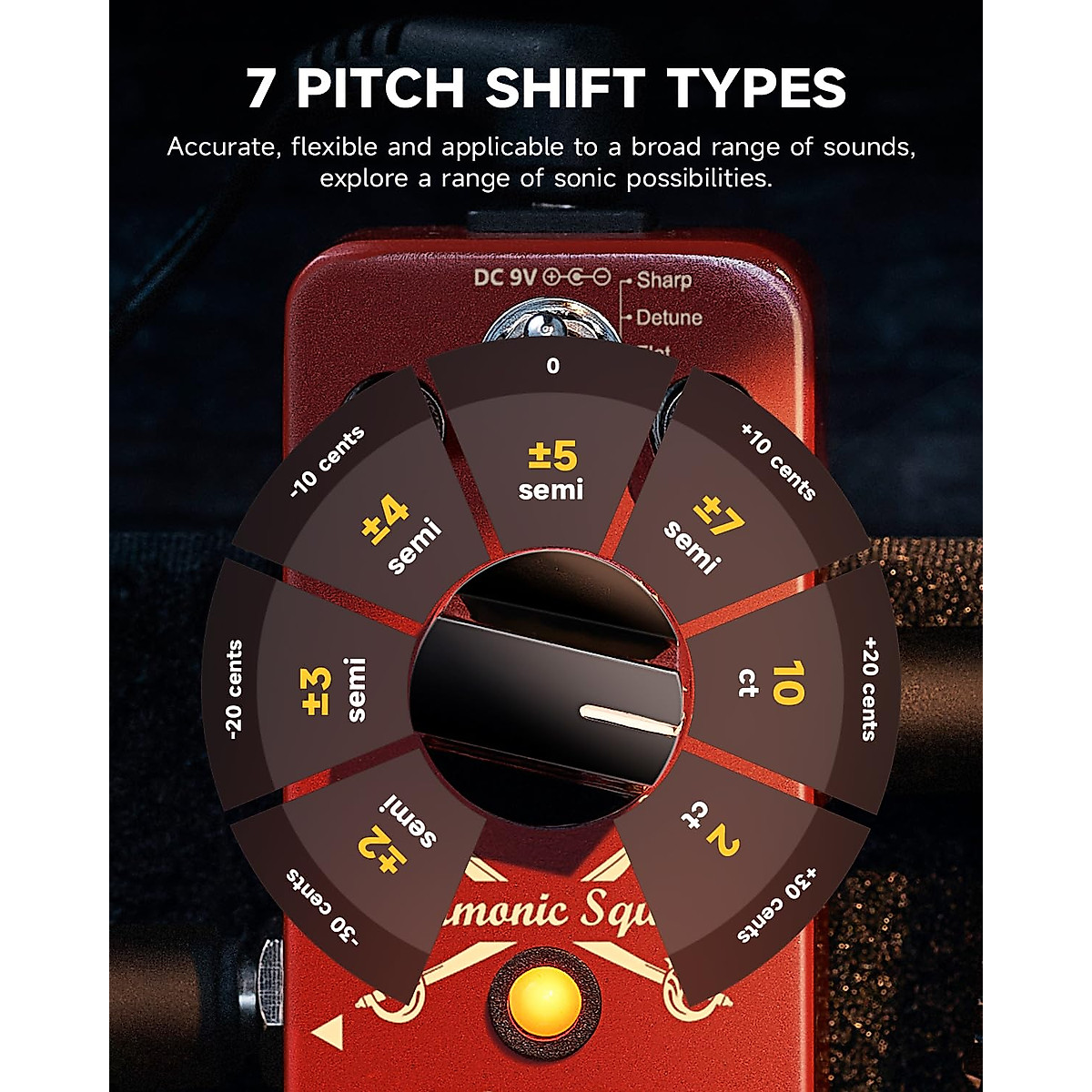 Donner Octave Guitar Pedal, Harmonic Square Digital Octave Mini Pedal Pitch Shifter 7 Shift Types 3 Tone Modes Sharp Detune Flat True Bypass