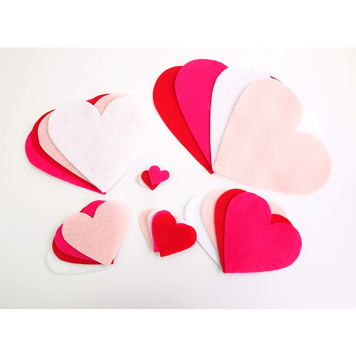 Playfully Ever After 1 to 6 inch Multi-Size Color Pack 24pc Felt Hearts (Red/Pink/LightPink/White)