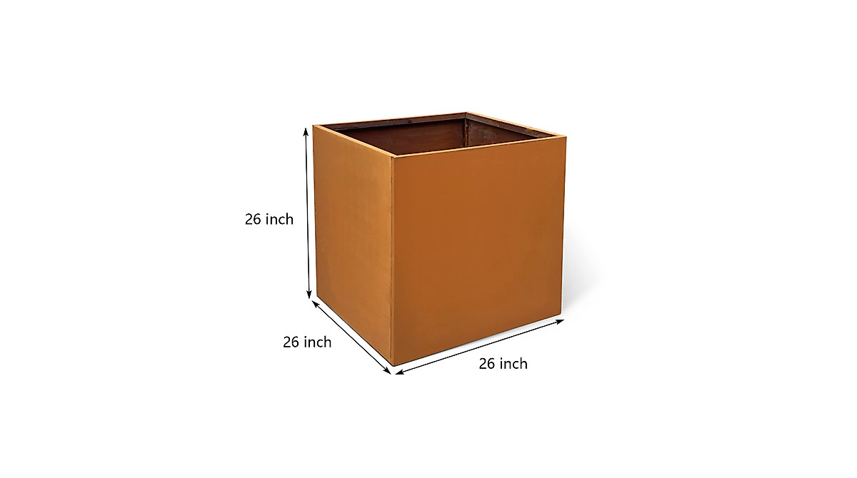 Durable Corten Steel Planter - 26 Inch Square Box