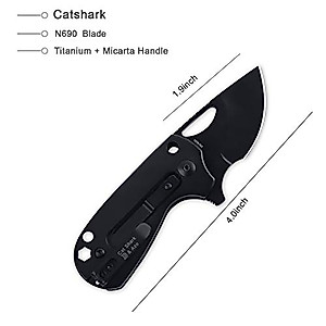 Kizer Catshark Non-Locking Folding Knives 1.95 Inch Blade, Pry Bar, Fire Starter Rod and Deep Carry Clip -V2561 (Black Titanium/Micarta Handle+N690 Blade)