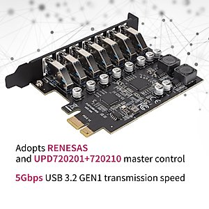 PCIE to USB 7 Port Expansion Card, PCI Express USB Add in Card, Internal USB 7 Port Front Expansion Card for XP 7 8 10 11 Linux