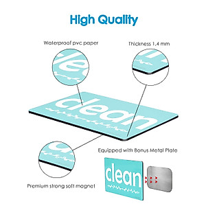 Dishwasher Magnet Clean Dirty Sign - Dishwasher Sign Waterproof and Double Sided Flip with Bonus Metal Plate,Reversible Indicator Works for Dishwasher by A AULIFE