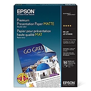 Epson Premium Presentation Paper MATTE (8.5x11 Inches, Double-sided, 50 Sheets) (S041568),Bright White
