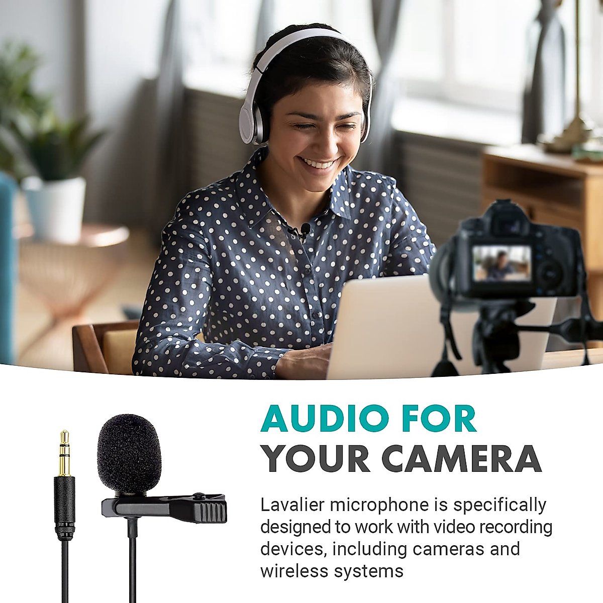 Movo DOM1 3.5mm TRS Lavalier Omnidirectional Condenser Microphone for Camera Microphone Compatible with DSLR Cameras, Recorders and More