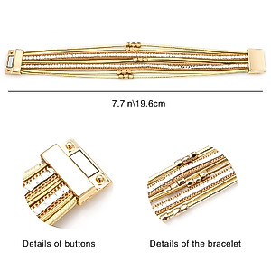 Wovanoo Leather Wrap Bracelets for Women Multi-layer Handmade Wristband Braided Rope Cuff Bangle Gift for Birthday, Monther's Day, Valentine's Day Crystal Gold