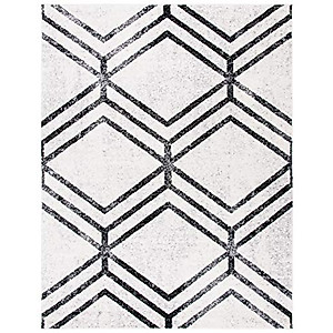 SAFAVIEH Adirondack Collection 8' x 10' Ivory/Charcoal ADR253B Modern Geometric Distressed Non-Shedding Living Room Bedroom Dining Home Office Area Rug