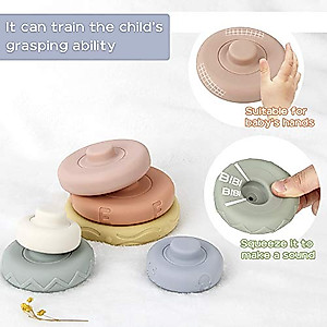 BOBXIN Stacking & Nesting Rings Toy, Soft Circle Stacker, 6 pcs Building Stacker,Teethers for Baby, Squeeze Play with Letter, Animal and Graphic, Toddler Learning Toys for 6 Month Old Boys Girls