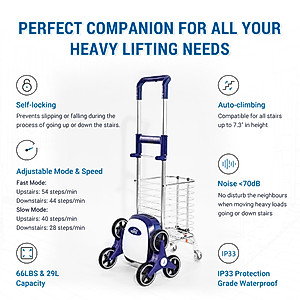 XSTO Shopping Carts for Groceries, Electric Stair Climbing Shopping Cart with Wheels, Foldable Grocery Utility Cart for Shopping, Stairs, Apartment, Laundry, Traveling - 66lbs Capacity