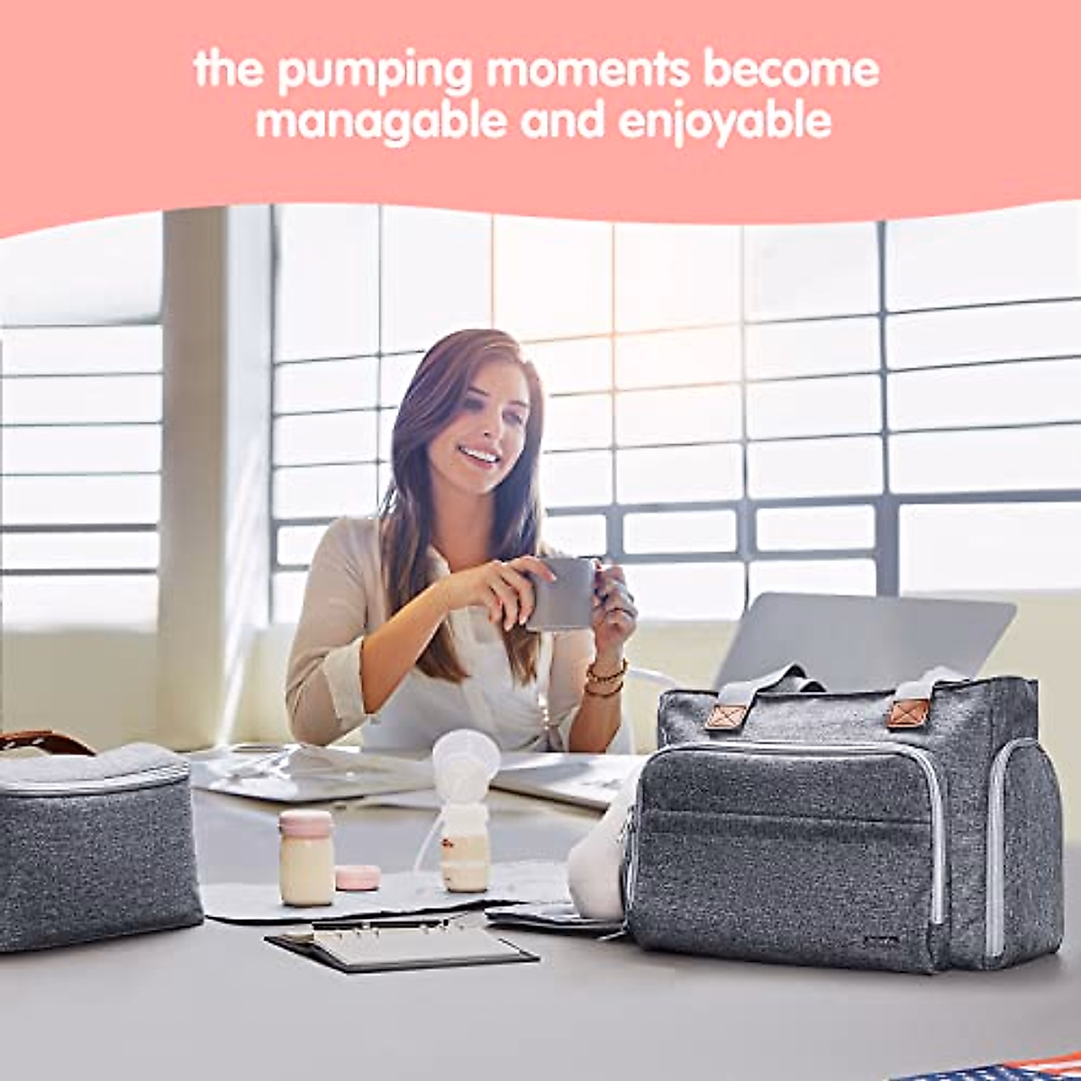 DERJUNSTAR Breast Pump Bag - Perfect Pump Bag for Working Moms,Compatible with Spectra S1, S2, Doubles as Lunch Bag, with10 Pcs Reusable Ice Packs,Dark Grey