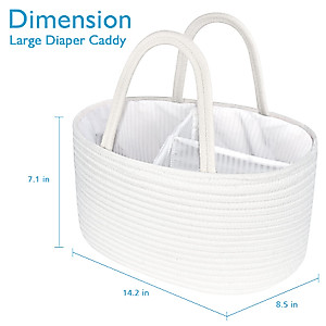 ABenkle Baby Diaper Caddy, Nursery Storage Bin and Car Organizer for Diapers and Baby Wipes, Cotton Rope Diaper Basket Caddy, Changing Table Diaper Storage Caddy Baby Gift Baskets, White