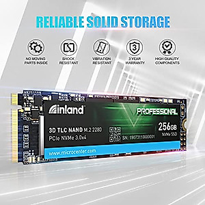 Inland Professional 256GB NVMe SSD M.2 2280 PCIe Gen 3.0x4 3D TLC NAND Internal Solid State Drive, PCIe Express 3.1 and NVMe 1.3 Compatible (256GB)