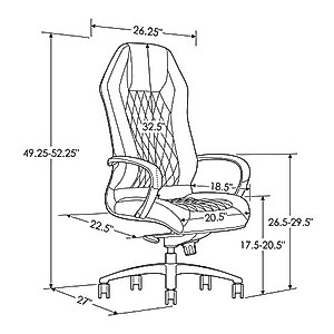 Modern Ergonomic Sterling Genuine Leather Executive Chair with Aluminum Base- Black
