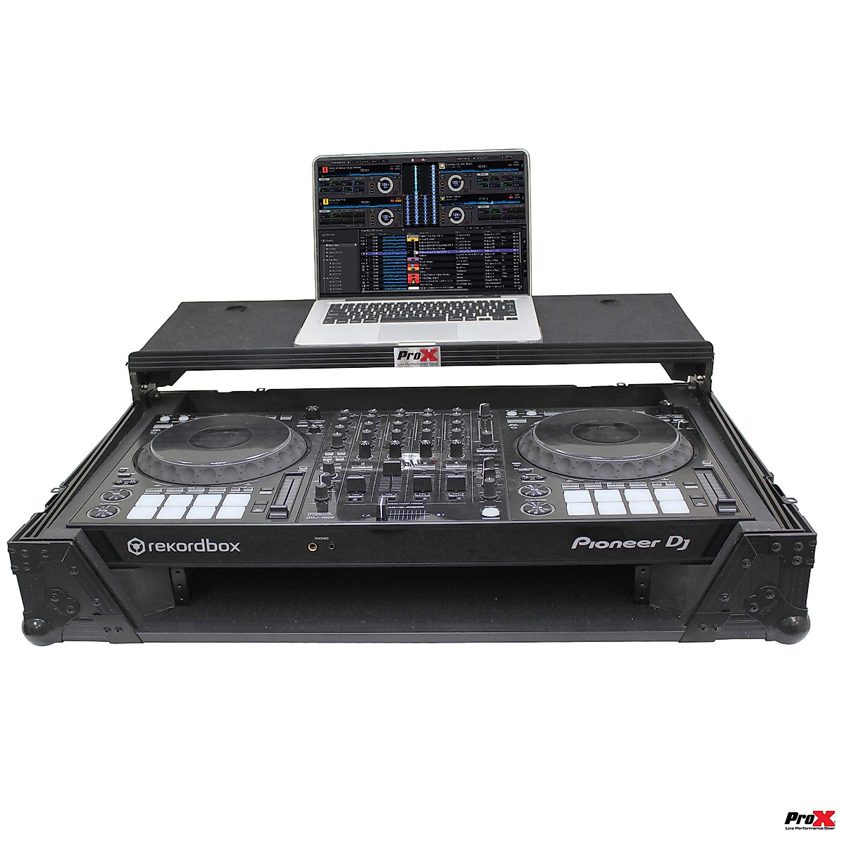 ProX XS-DDJ1000 WLTBL LED ATA Flight Case for Pioneer DDJ-1000 FLX6 SX3 DJ Controller with Laptop Shelf 1U Rack Space Wheels and LED - Black